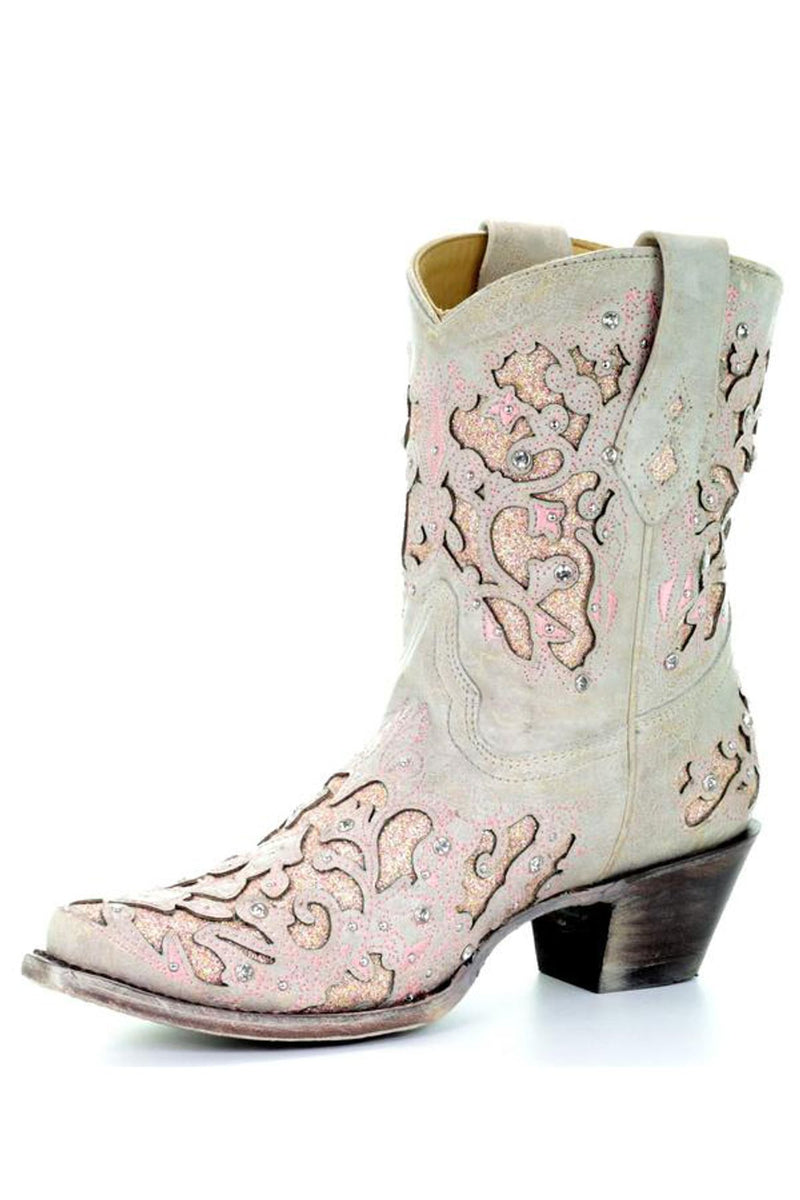 Corral Women's Metallic Pink Glitter Inlay & Crystals Ankle Boots - Sn ...